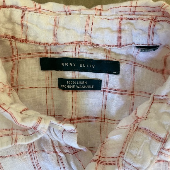 Perry Ellis | Shirts | Perry Ellis White And Red Check Linen Short ...